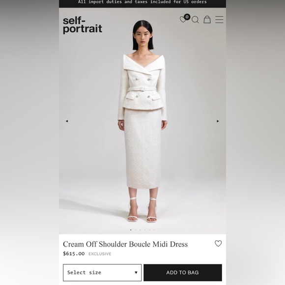 Self-Portrait | Dresses | Self Portrait Cream Off Shoulder Boucle Midi ...